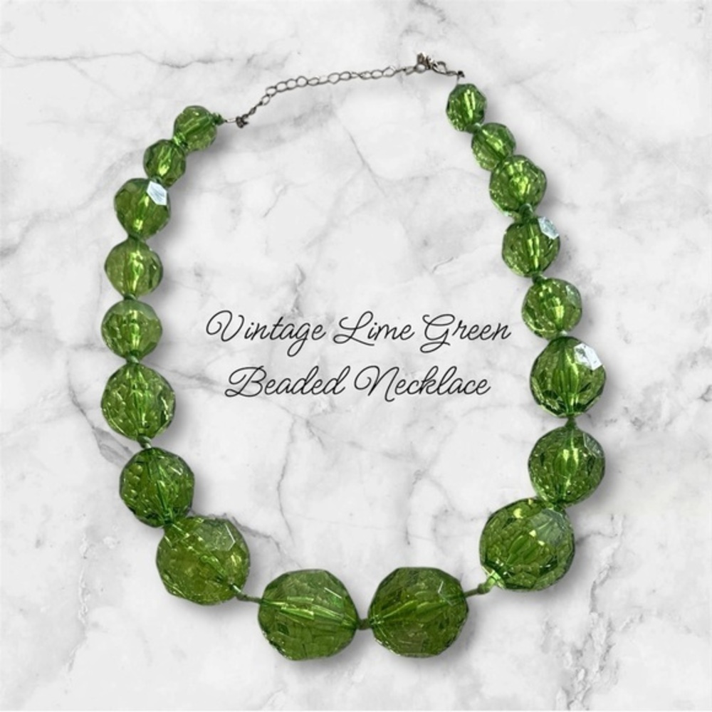 Vintage Lime Green Beaded Statement Piece Necklace Pa… - Gem